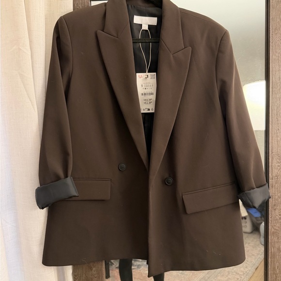 Zara | Jackets & Coats | Zara Brown Blazer With Rolled Cuffs | Poshmark